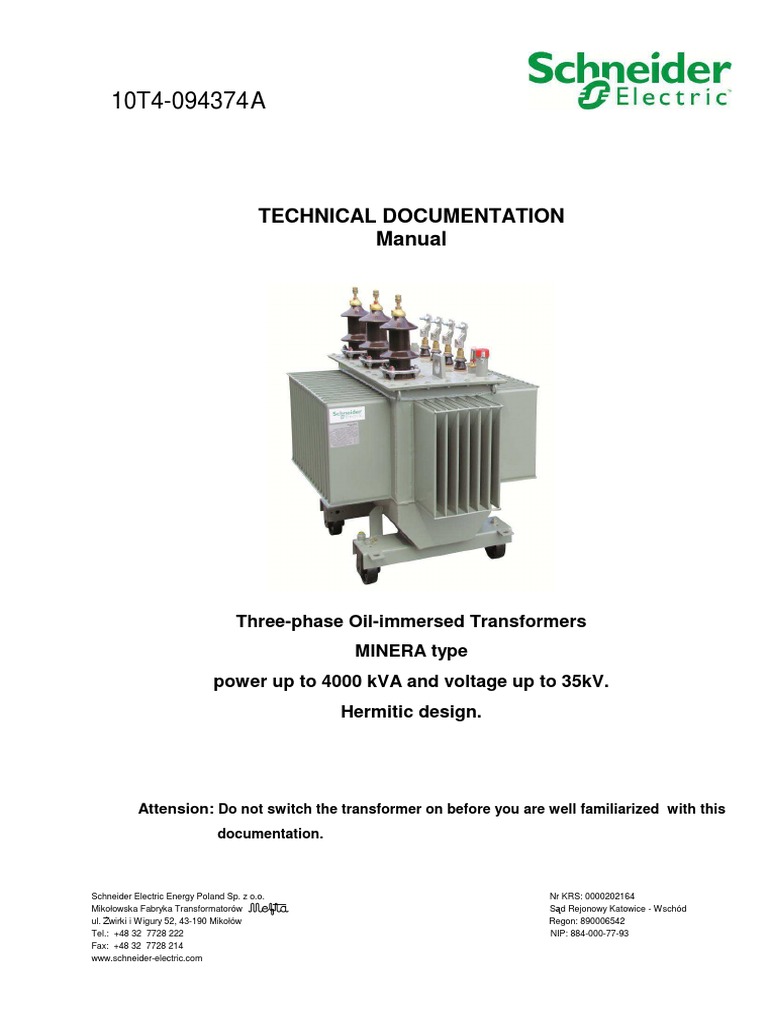 MINERA Transformer Manual: 4000 kVA | PDF | Transformer | Manufactured ...