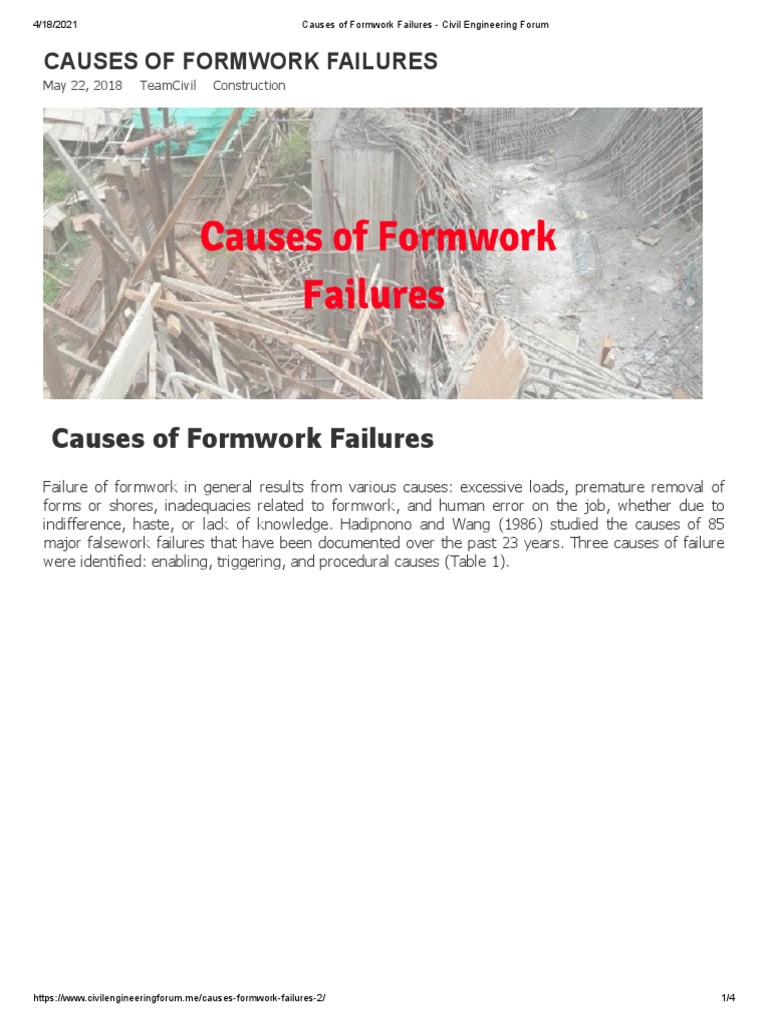 Causes of Formwork Failures Explained | PDF | Civil Engineering ...
