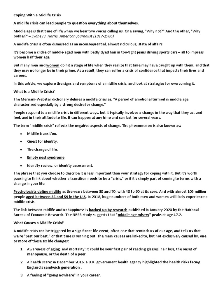 Coping With A Midlife Crisis | PDF | Goal | Feeling