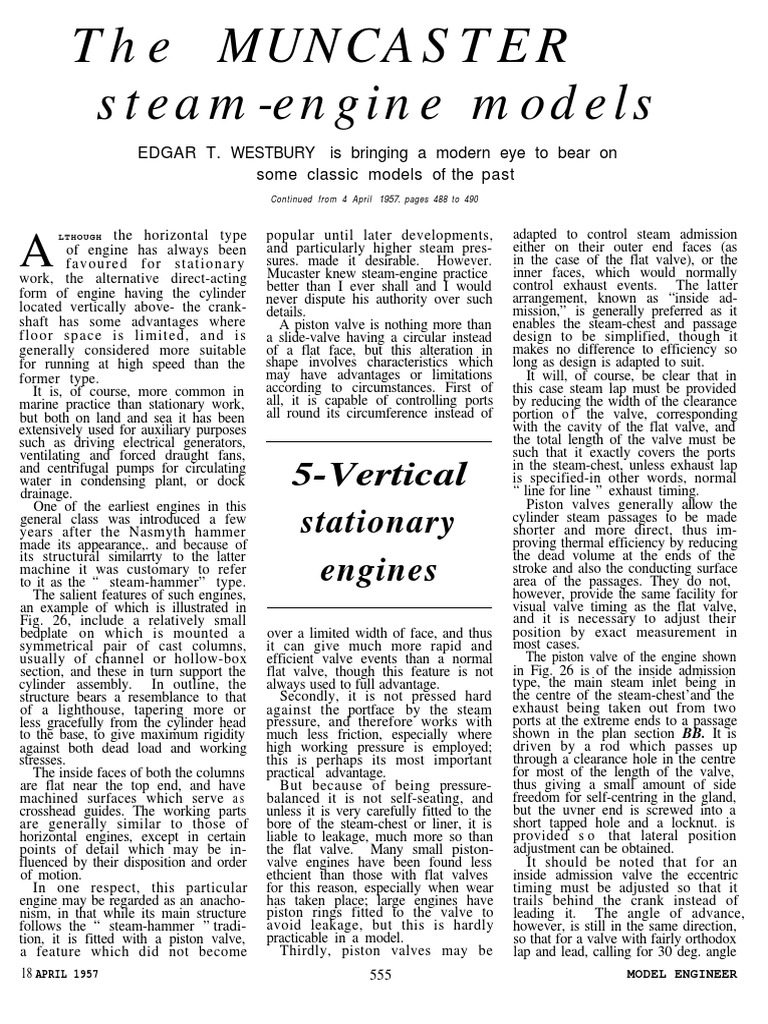 The Muncaster Steam-Engine Models: 5-Vertical Stationary Engines | PDF | Piston | Steam Engine