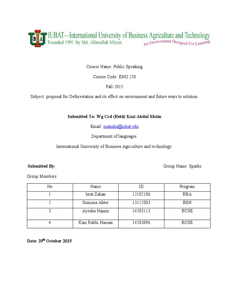 Proposal For Deforestation and Its Effec | PDF | Deforestation | Forests