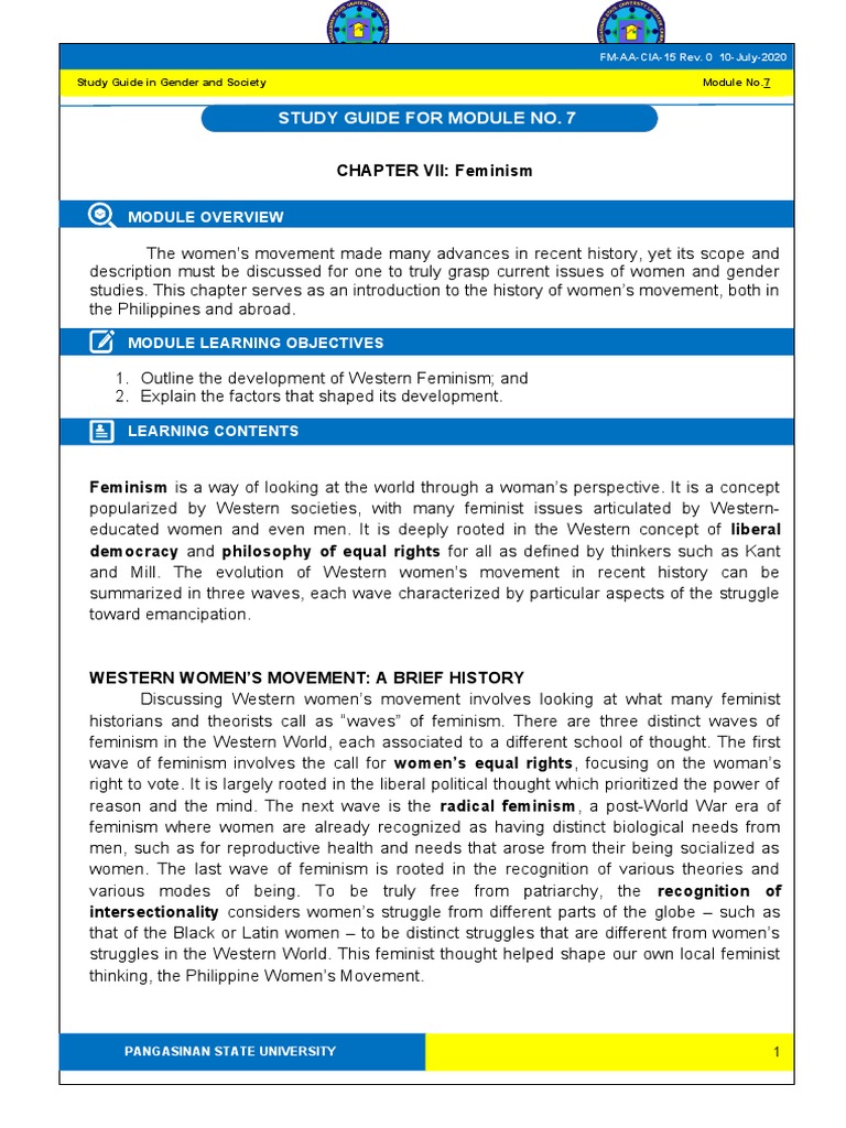 Study Guide For Module No. 7 | PDF | Feminism | Gender Studies