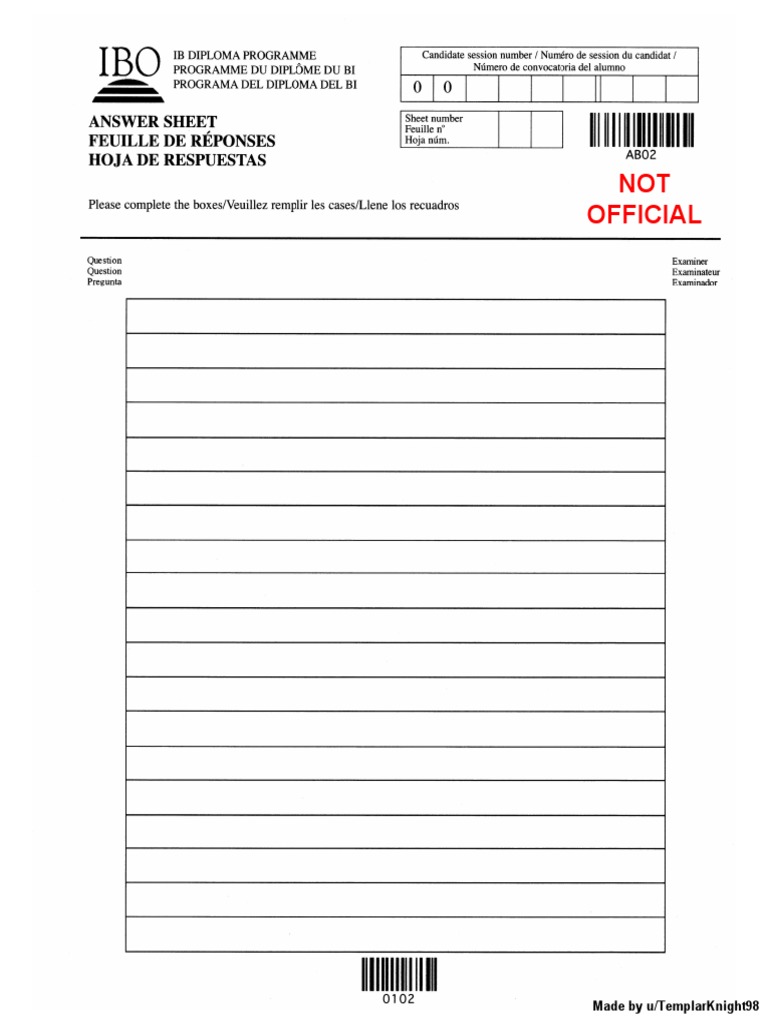 Generic IB Answer Sheet - OLD | PDF