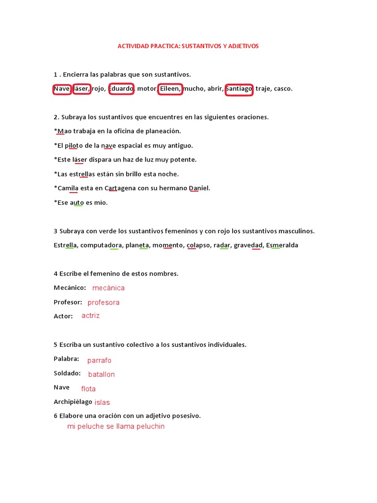 Actividad Practica Sustantivo y Adjetivo | PDF