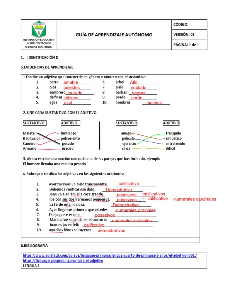 Guia 5 Semana 8 El Adjetivo y Sus Clases | PDF | Adjetivo | Morfología