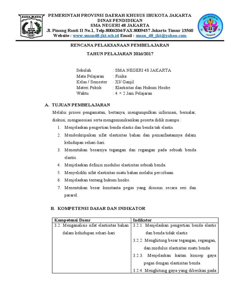 RPP Elastisitas Dan Hukum Hooke | PDF