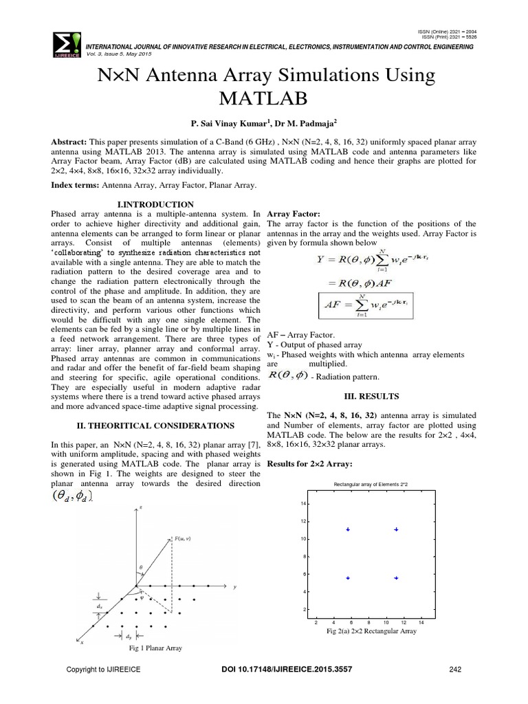 N×N Antenna Array Simulations Using MATLAB | PDF | Antenna (Radio) | Electrodynamics