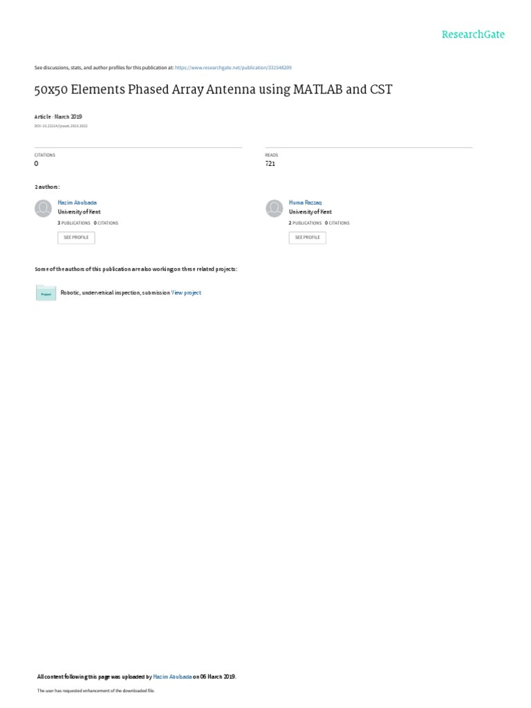 50x50 Elements Phased Array Antenna Using MATLAB and CST | PDF ...