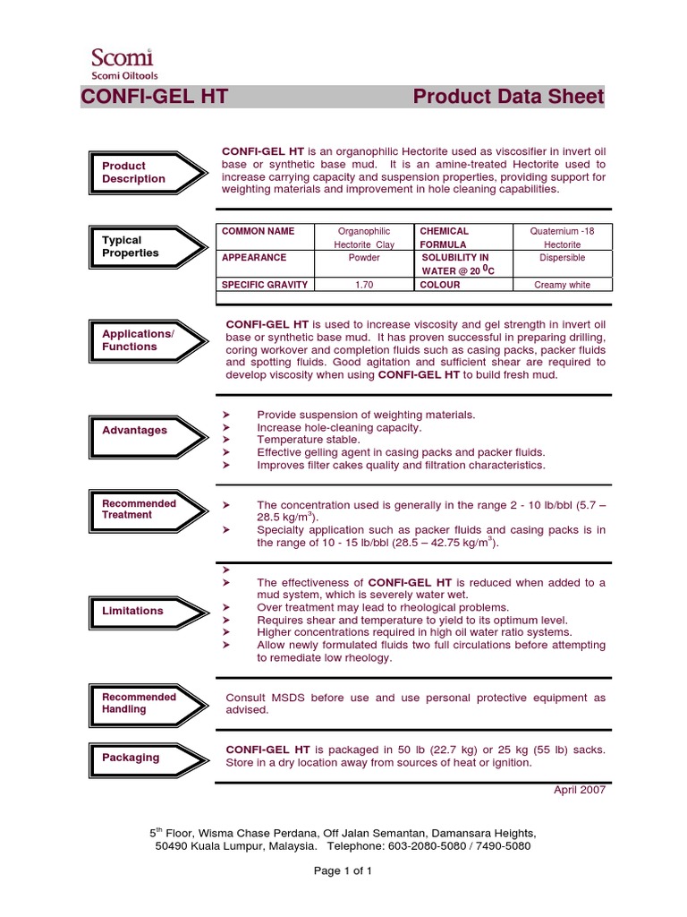 Confi-Gel HT Product Data Sheet | PDF | Rheology | Filtration
