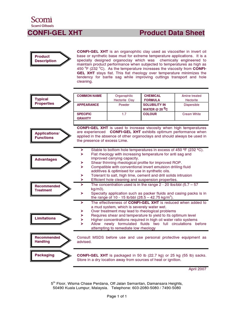 Confi-Gel XHT Product Data Sheet | PDF | Rheology | Soft Matter
