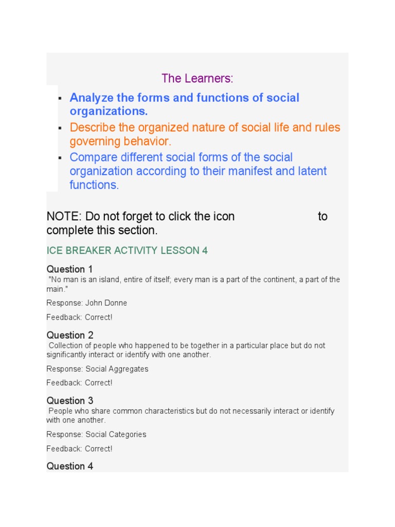 Analyze The Forms and Functions of Social Organizations | PDF | Society ...