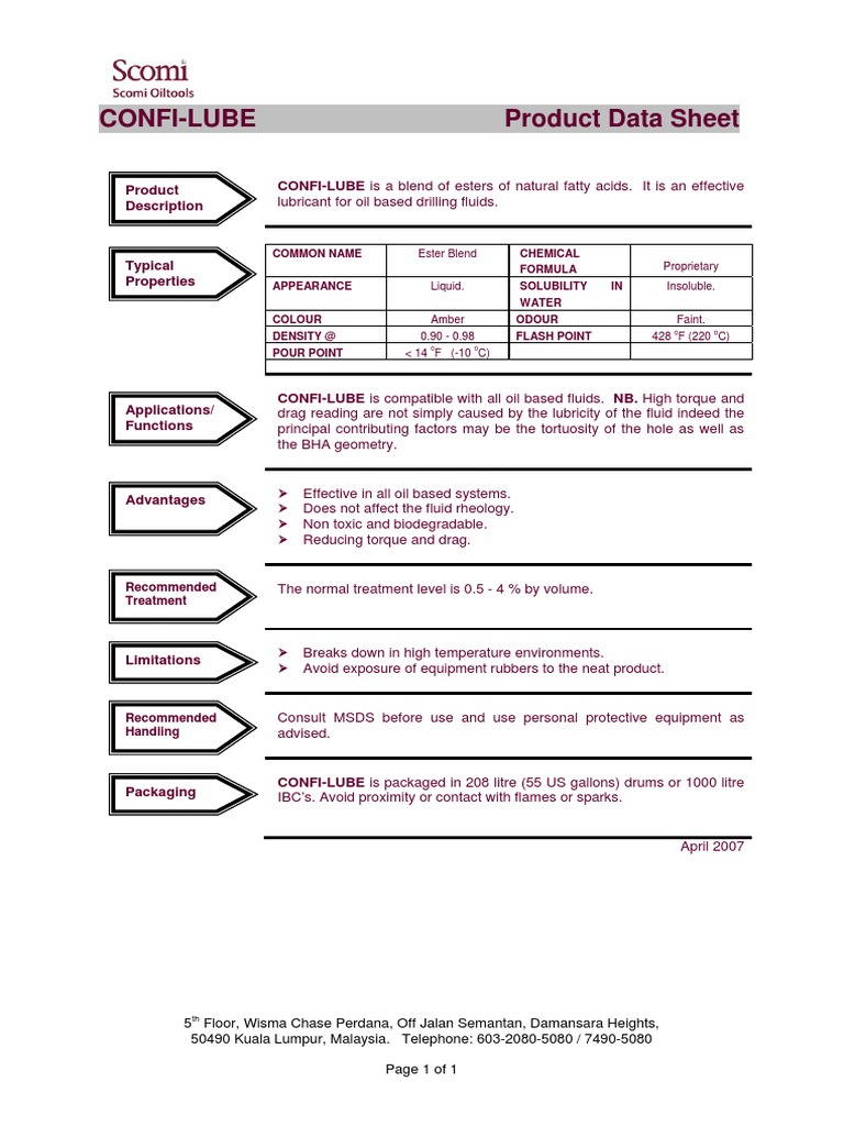 Confi-Lube Product Data Sheet | PDF