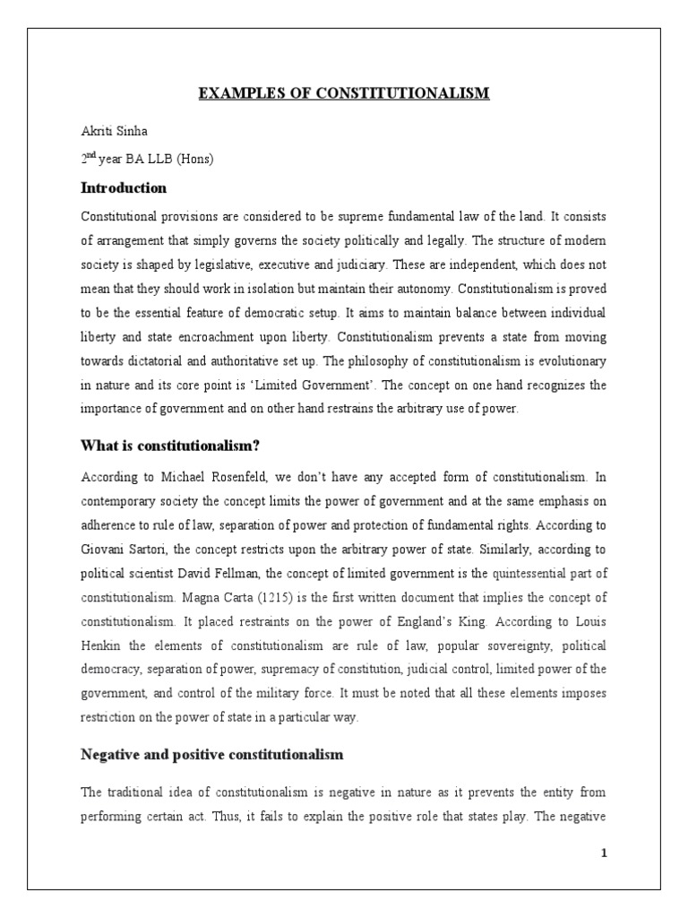 Examples of Constitutionalism - Akriti 1 - Editing | PDF | Constitution ...