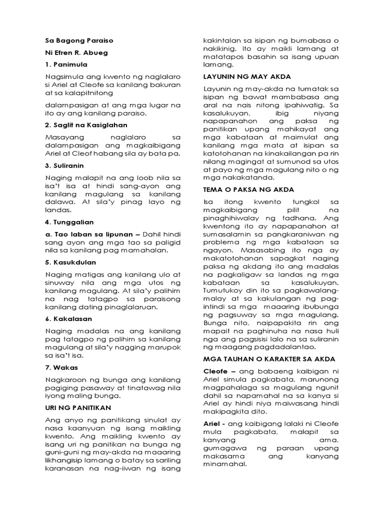 Sa Bagong Paraiso at KALUPI | PDF