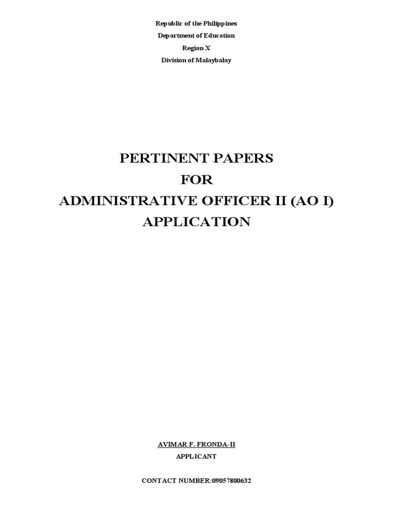 Pertinent Papers FOR Administrative Officer Ii (Ao I) Application | PDF