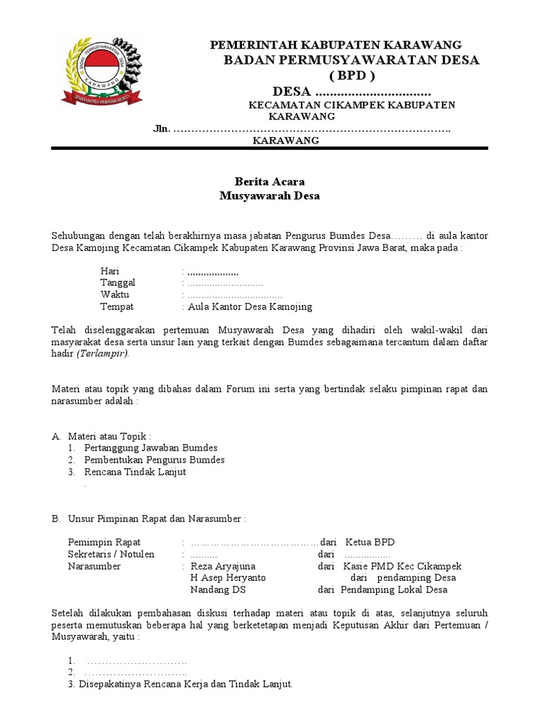 Berita Acara Musdes Bumdes | PDF