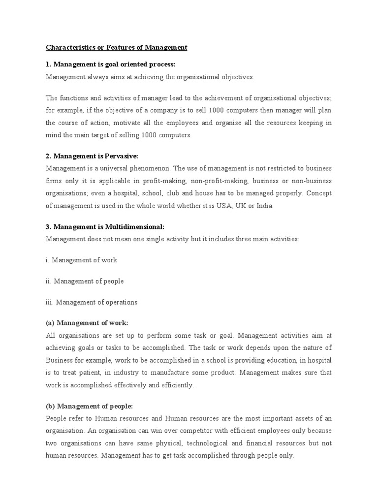 Characteristics and Importance of Management | PDF | Resource | Goal