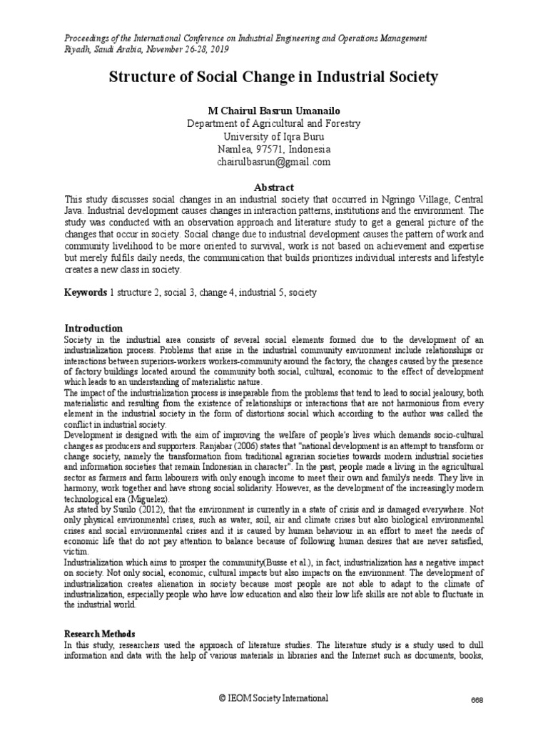 Structure of Social Change in Industrial | PDF | Society | Social Structure