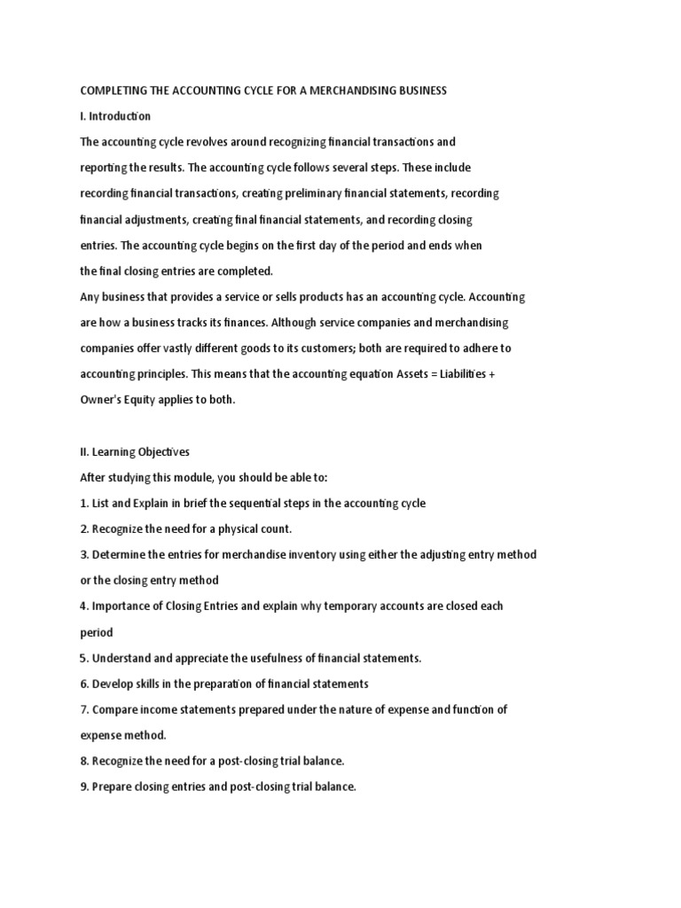 Accounting Cycle for Merchandising Business | PDF | Debits And Credits ...