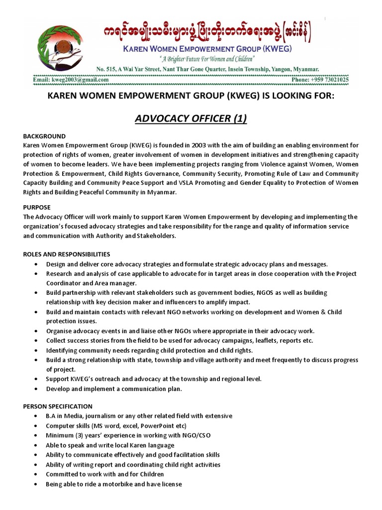 Job Advertisement For Advocacy Officer Hpa-An 2020 | PDF | Non ...