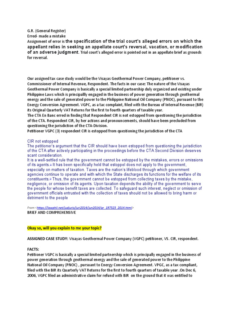 CIR vs. Geothermal | PDF | Estoppel | Taxes