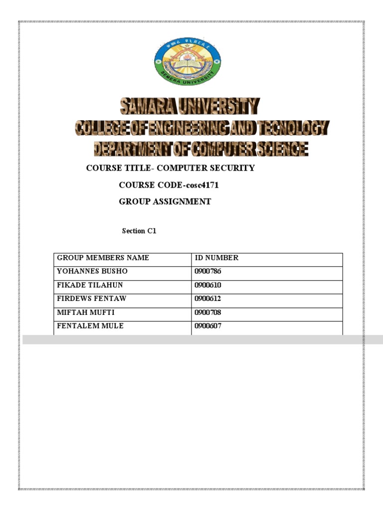 Course Title-Computer Security COURSE CODE-cosc4171 Group Assignment | PDF | Encryption | Cipher