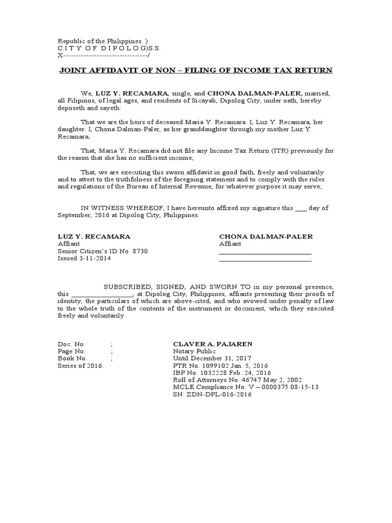 Affidavit - NonFiling of Income Tax Return | PDF