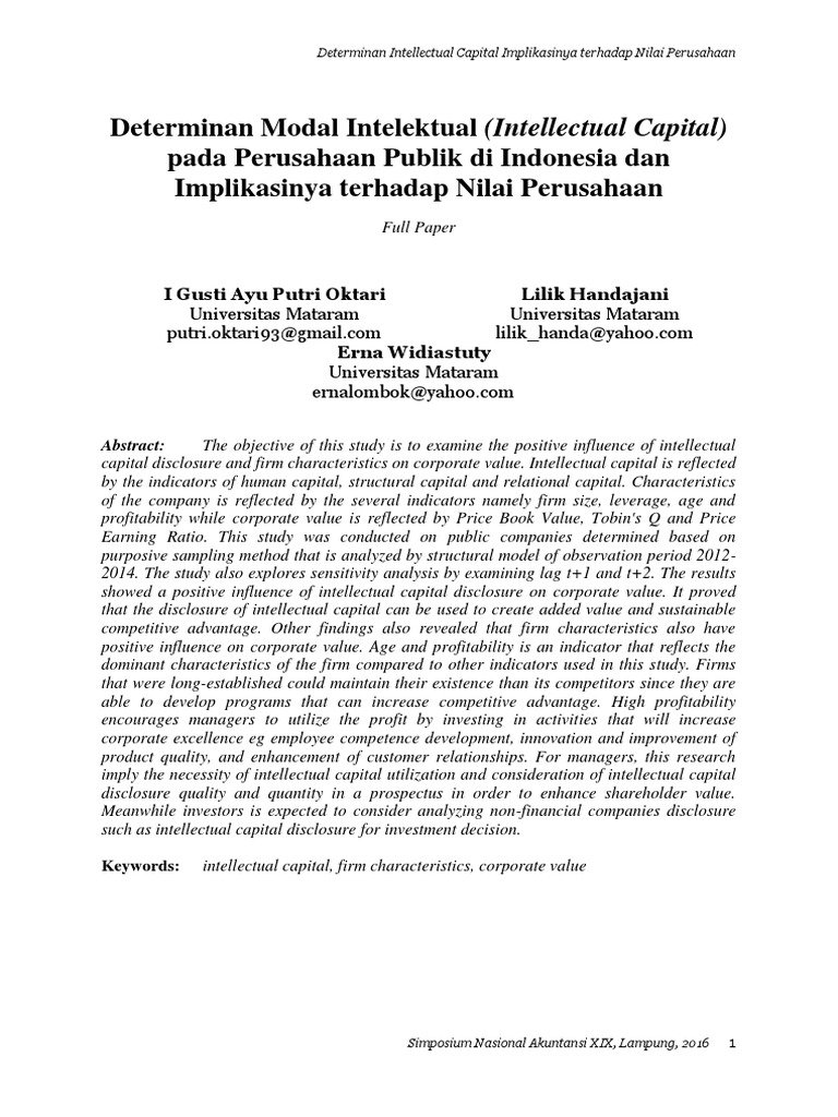 Oktari Et Al 2016 Determinan Modal Intelektual Pada Perusahaan Publik ...