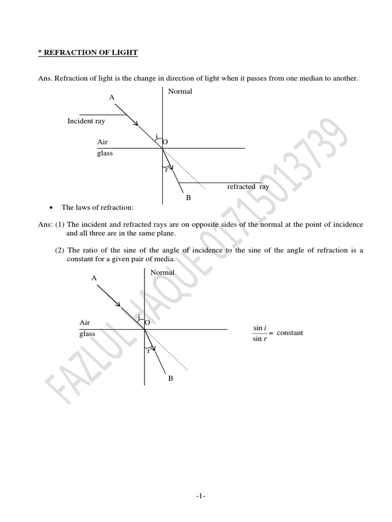 O Level Physics Cambridge: Light Chapter: Refraction of Light | PDF ...