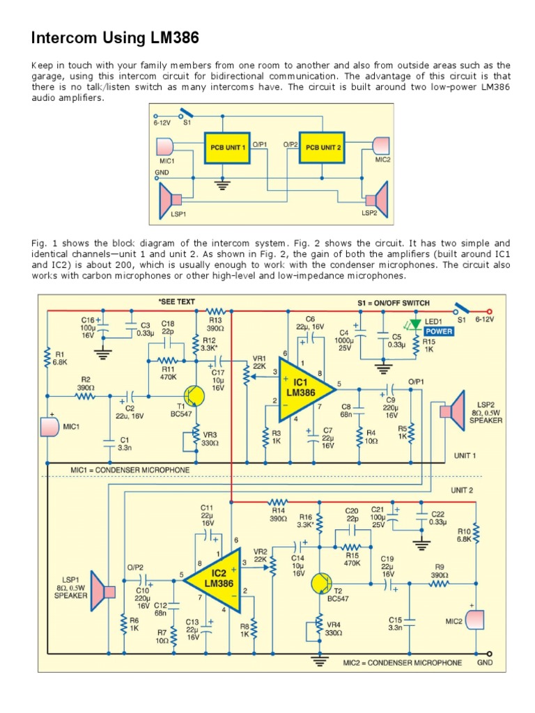 Intercom Using LM386 | PDF | Amplifier | Microphone