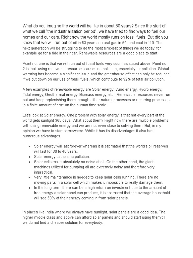 Essay On Renewable Energy | PDF | Renewable Energy | Renewable Resources