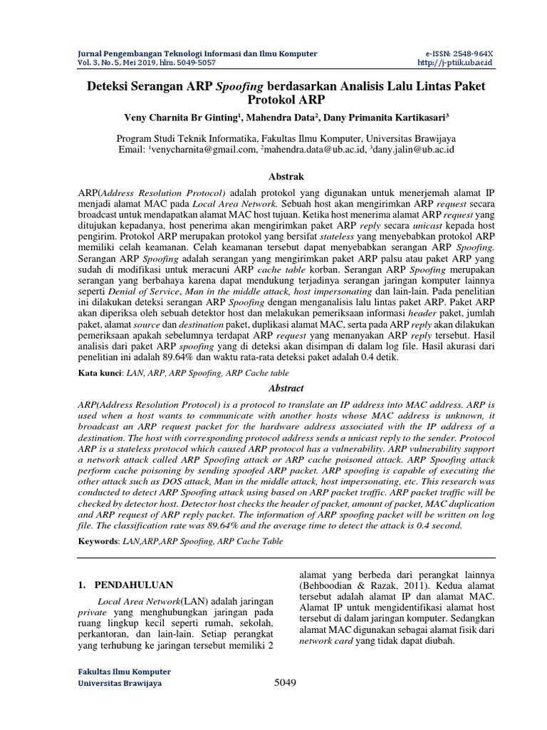 Deteksi Serangan ARP Spoofing Berdasarkan Analisis Lalu Lintas Paket Protokol ARP | PDF | Komputer
