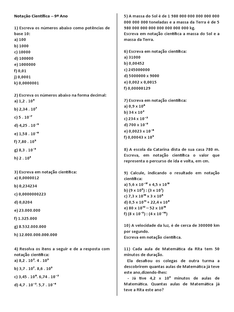 Notação científica: massa do Sol e da Terra em escala astronômica | PDF ...