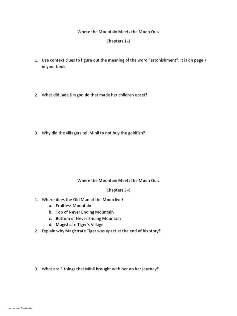 Where the Mountain Meets the Moon Quiz | PDF
