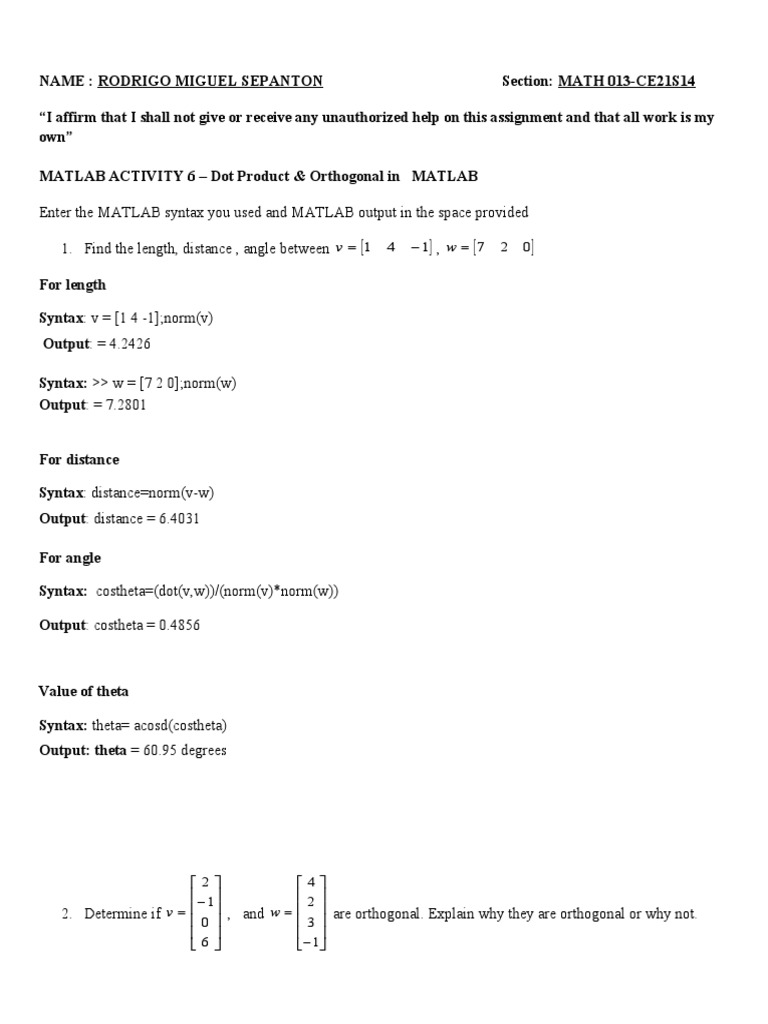 Enter The Matlab Syntax You Used And Matlab Output In The Space