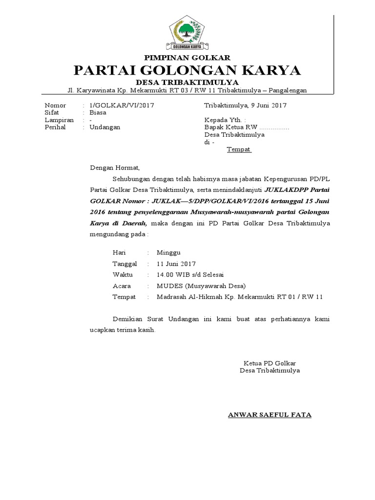 Surat Undangan Golkar | PDF