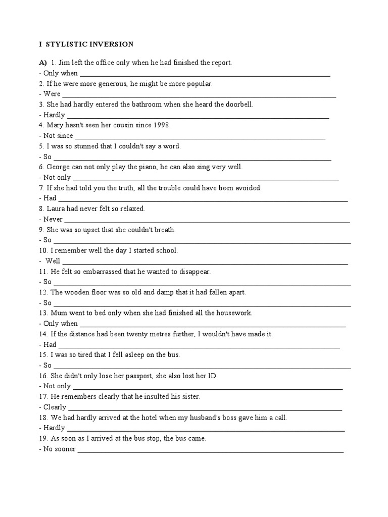 STYLISTIC INVERSION Exercises | PDF