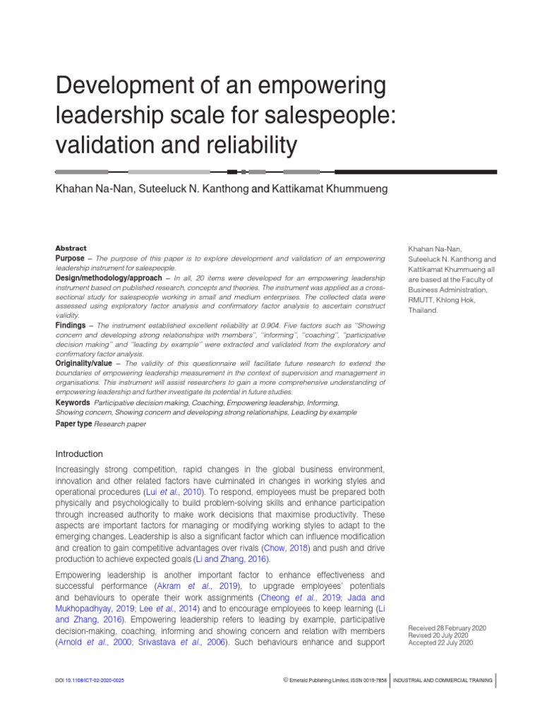 Development of An Empowering Leadership Scale For Salespeople ...