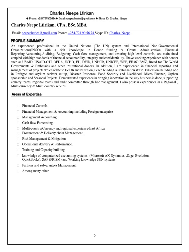 CV - Charles Neepe Ltirikan | PDF | Internal Control | Business