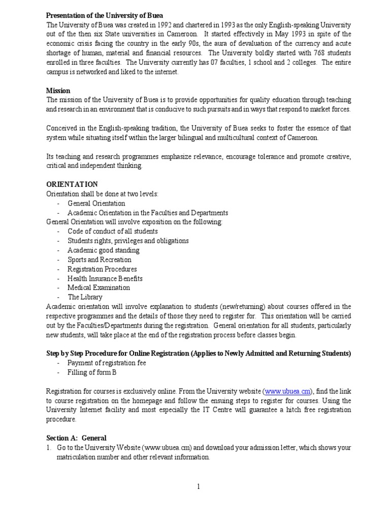 Presentation of The University of Buea: WWW - Ubuea.cm | PDF | Academic ...