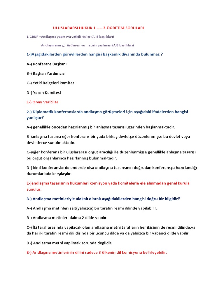 Ulus - Hukuk 1 - 2.öğretim Soruları | PDF