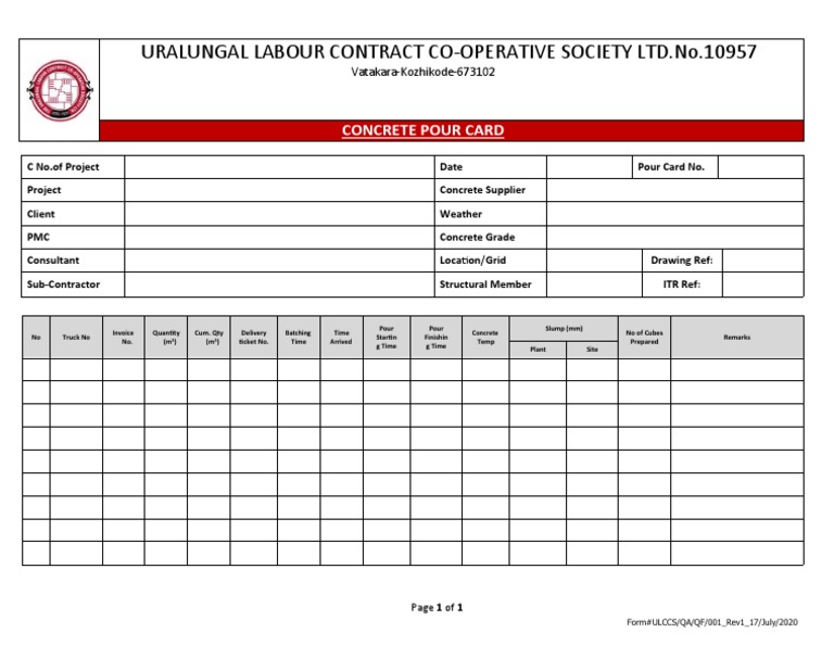 Concrete Pour Card | PDF