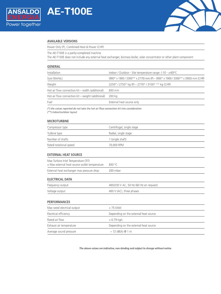 Ae-T100E: Available Versions | PDF | Cogeneration | Heat Exchanger