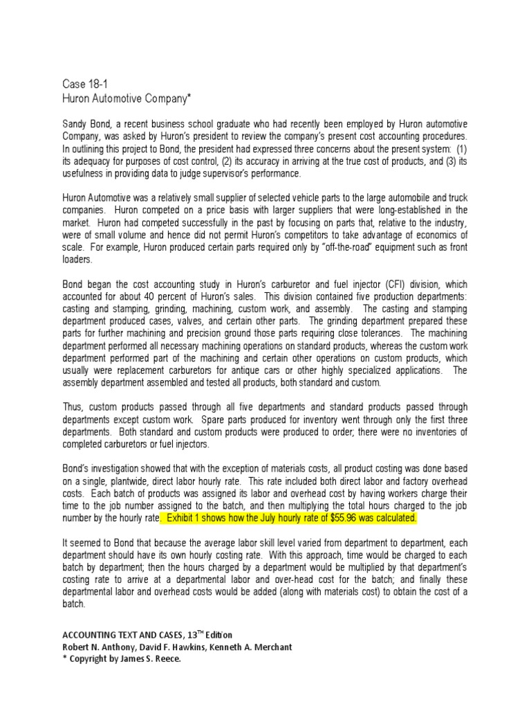 Case 18-1 Huron Automotive Company Study | PDF | Car | Business