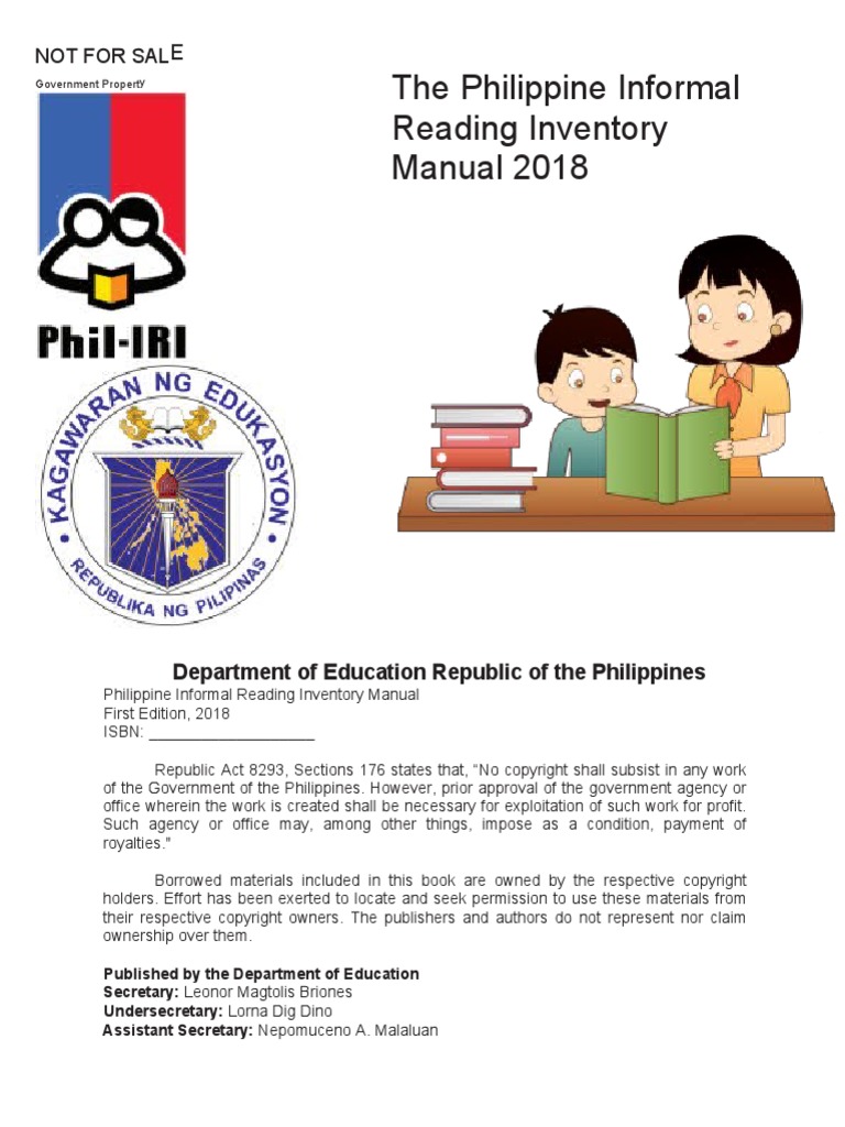 The Philippine Informal Reading Inventory Manual 2018: Not For Sale ...