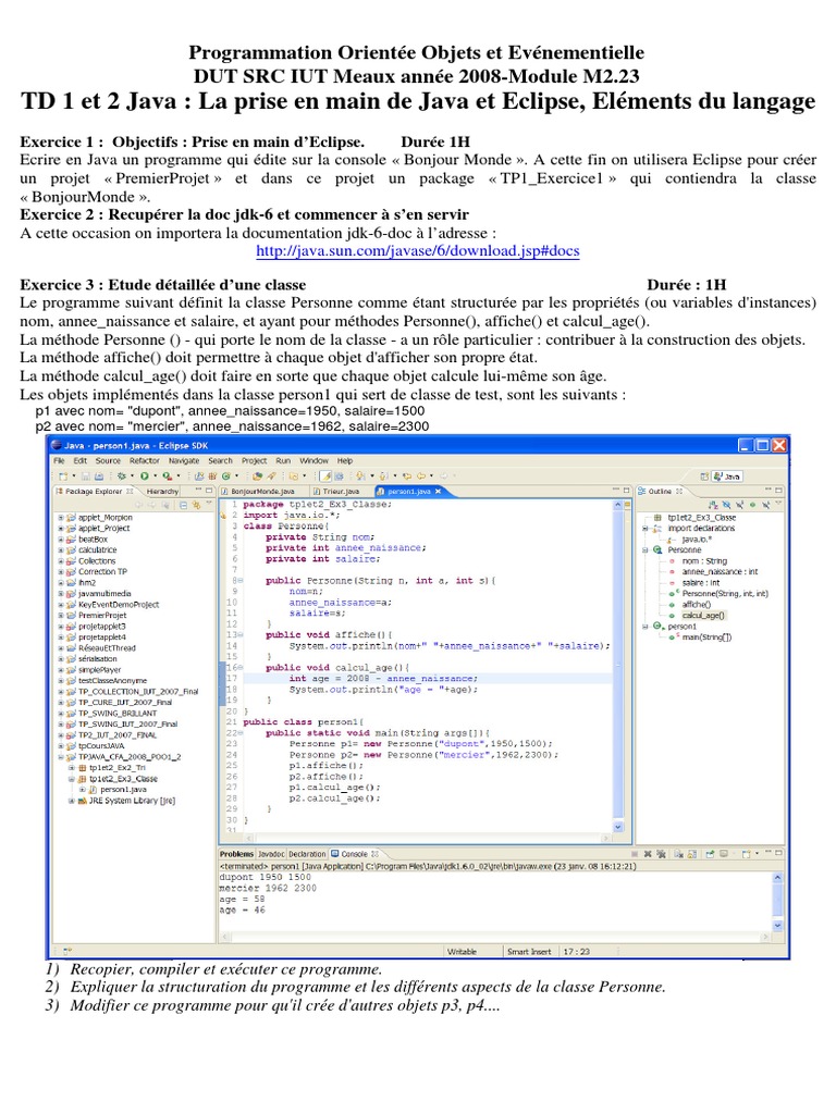 Poo 1 TD1&2 | Descargar gratis PDF | Java (Langage de programmation) | Informatique