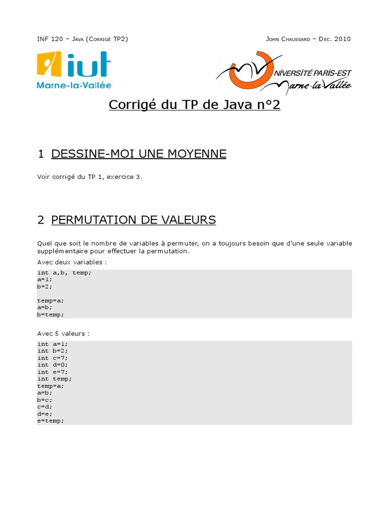 tp2 Corrige | PDF | Java (Langage de programmation) | Programmation informatique