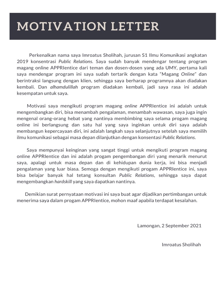 Motivation Letter | PDF