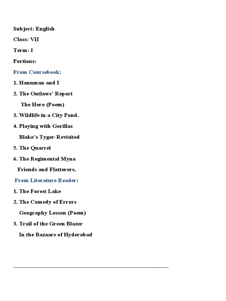 VII-English Term-1 Portion & Question Paper Pattern. | PDF