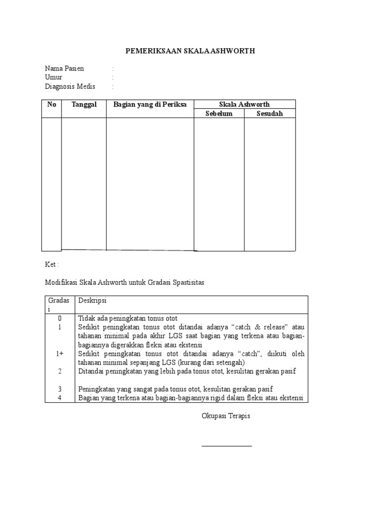 Pemeriksaan Skala Ashworth | PDF
